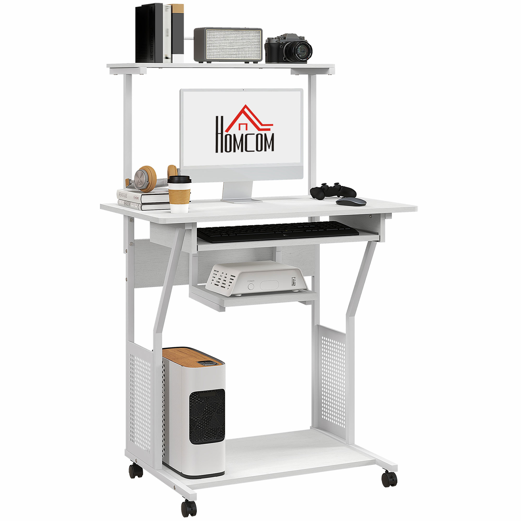Bureau informatique roulant avec étagères de rangement, station de ...