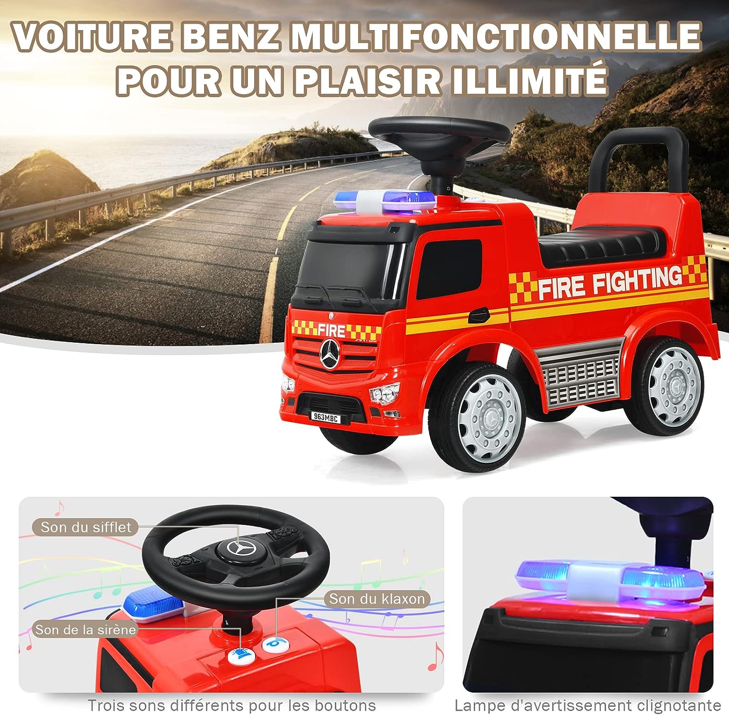 Mercedes Benz Porteur pour Enfants 12-36 Mois Voiture de Pompiers Rouge ...