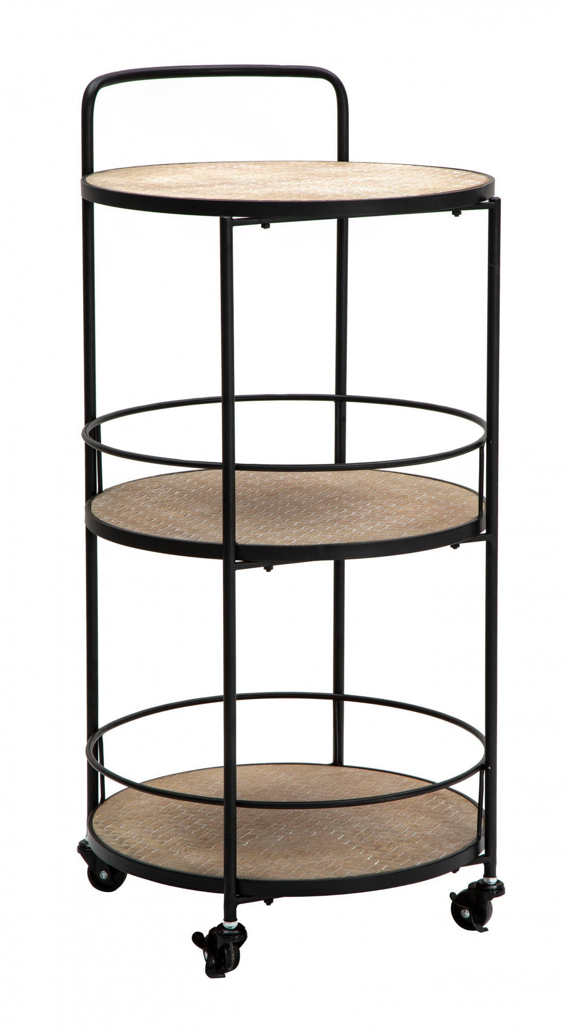 Chariot rond en métal et bois, avec 3 étagères et roulettes pratiques ...