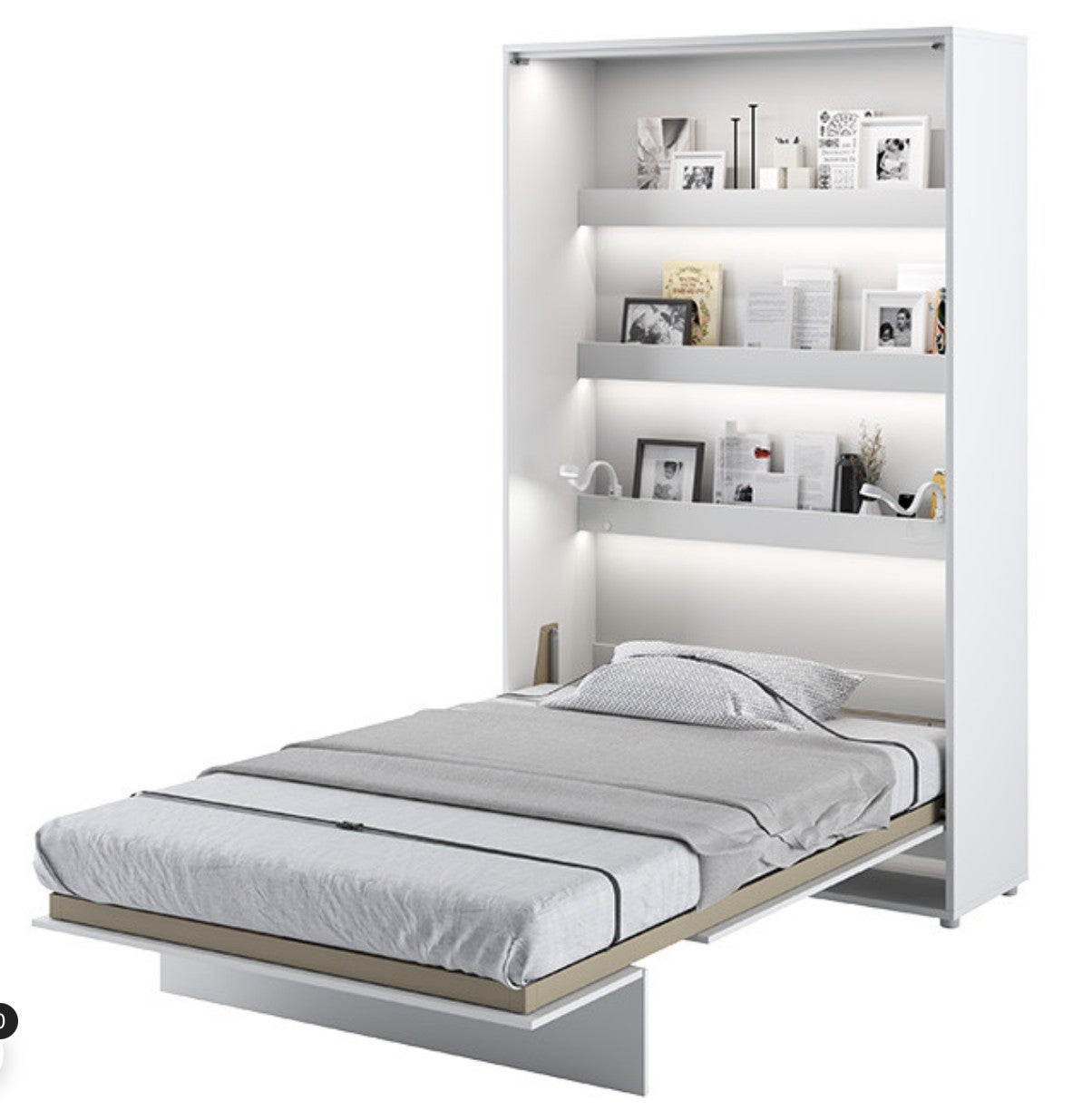 Cama abatible vertical con estantes blanco mate Noby 90x200 cm-Opciones ...