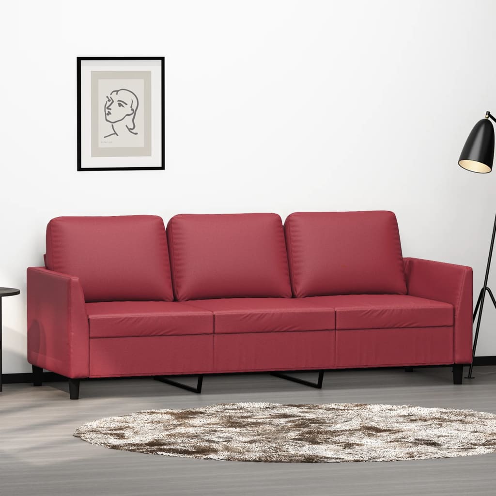Sofá de 3 plazas de cuero sintético rojo vino 180 cm - COMFORTXL ...