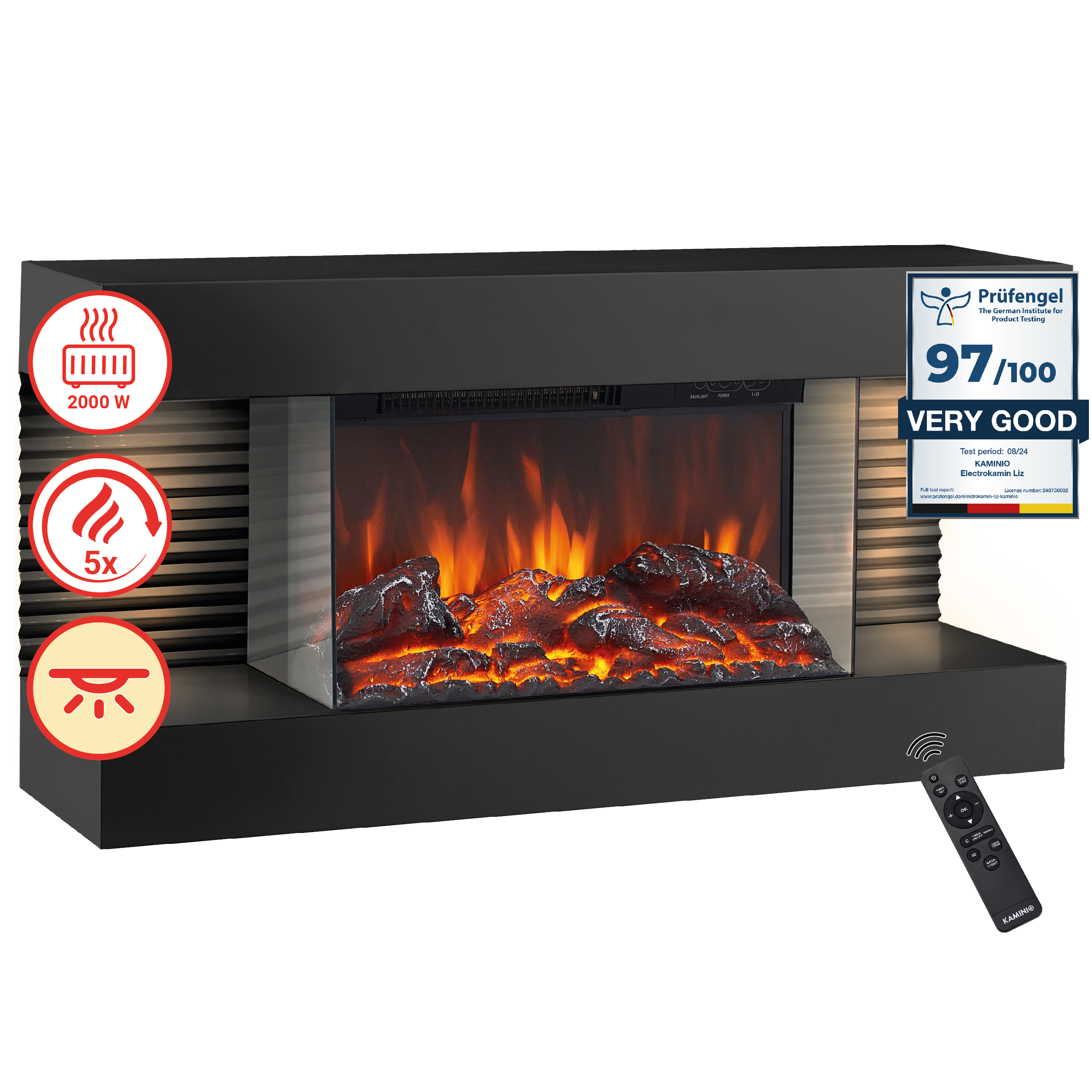 KAMINIO Eléctrica Chimenea LIZ - Chimenea Eléctrica de Pared con Calefacción, Efecto de Llama 3D ...