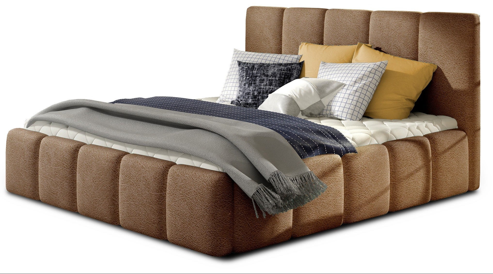 Lit moderne capitonné velours Vika-Couleur Marron clair-160x200 | Leroy ...