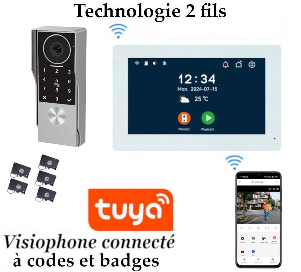 Interphone vidéo connectée 2 fils avec digicode et badges | Leroy Merlin