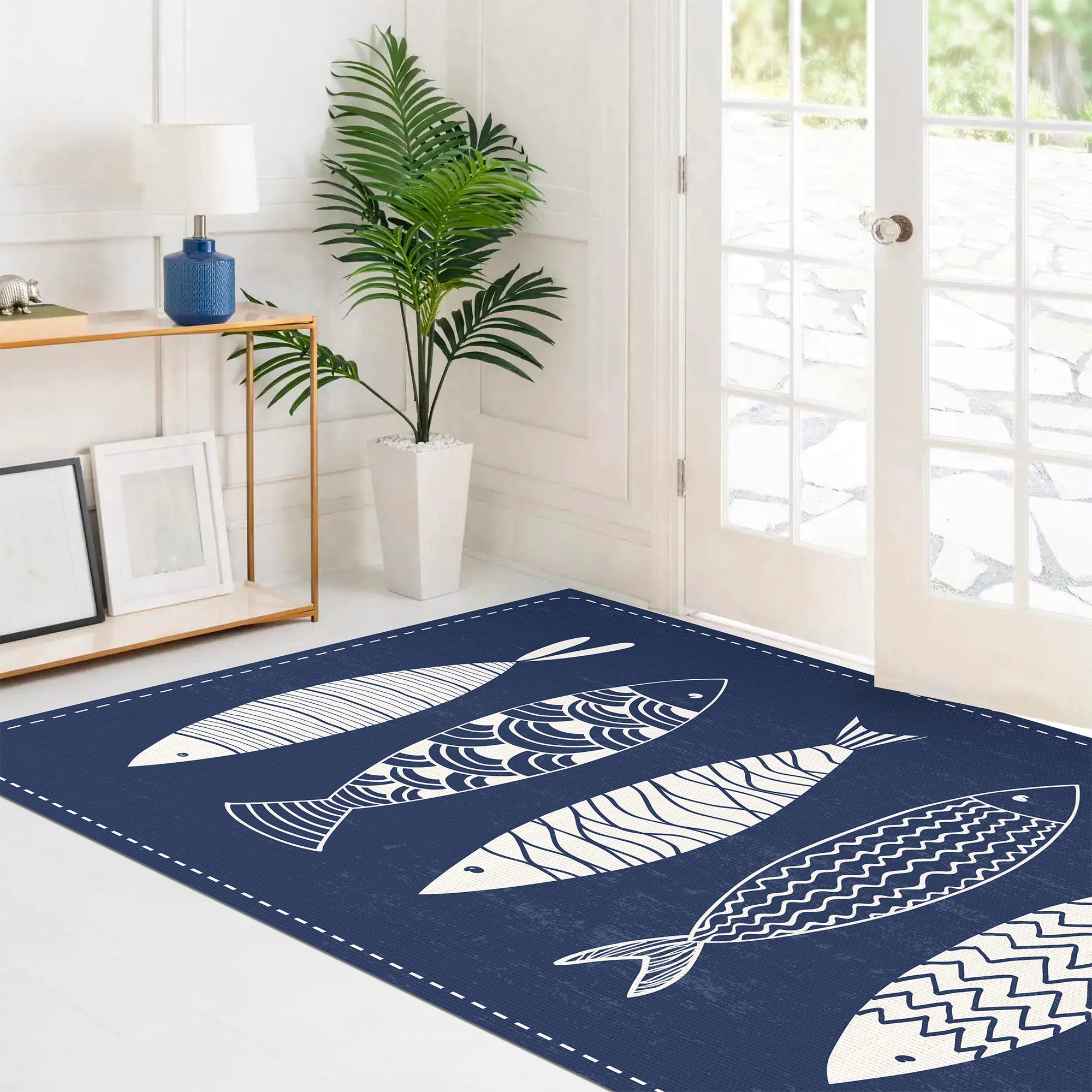 Tapis/ Poissons stylisés / 91x152 cm - RECTANGLE/ Créé et fabriqué en ...