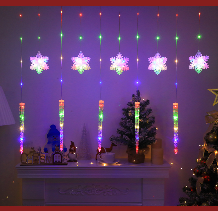 Cortina de luces navideñas con copos de nieve de 3 m, cadena de luces ...