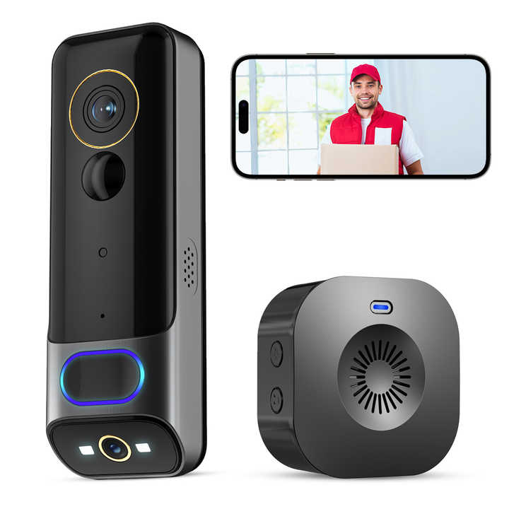 Caméra de porte sans fil double, 2K, Wi-Fi 2,4 GHz, détection humaine ...
