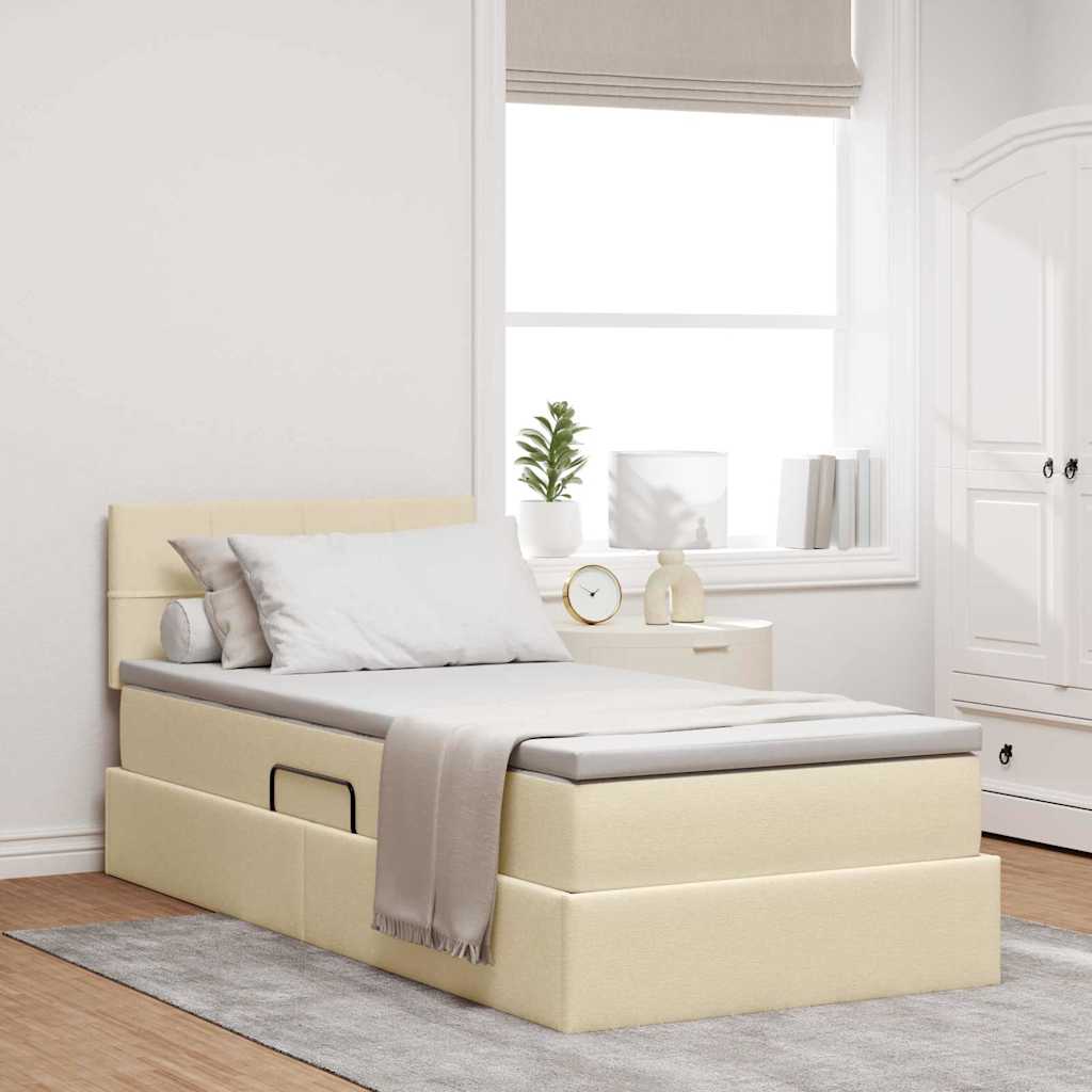 Cama con almacenamiento y LED Crema 100 x 200 cm tela | Leroy Merlin