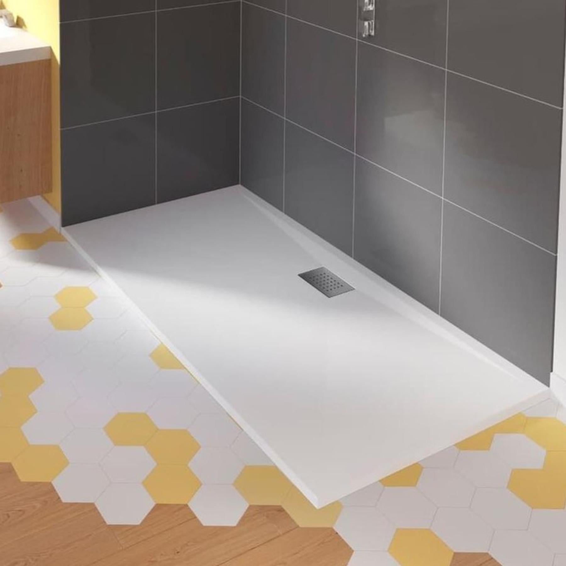 Receveur de douche Kinedo Kinesurf 4 cm 160x90 blanc grille en inox poli et bonde extra-plate ...