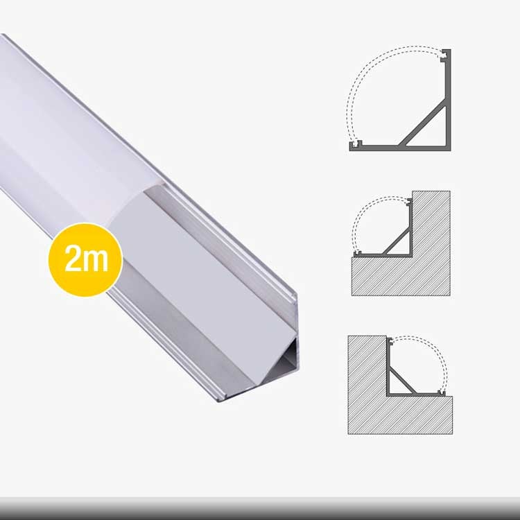Perfil de aluminio LED ESQUINERO 16x16mm, Cover Curvo Opal, 2m ...