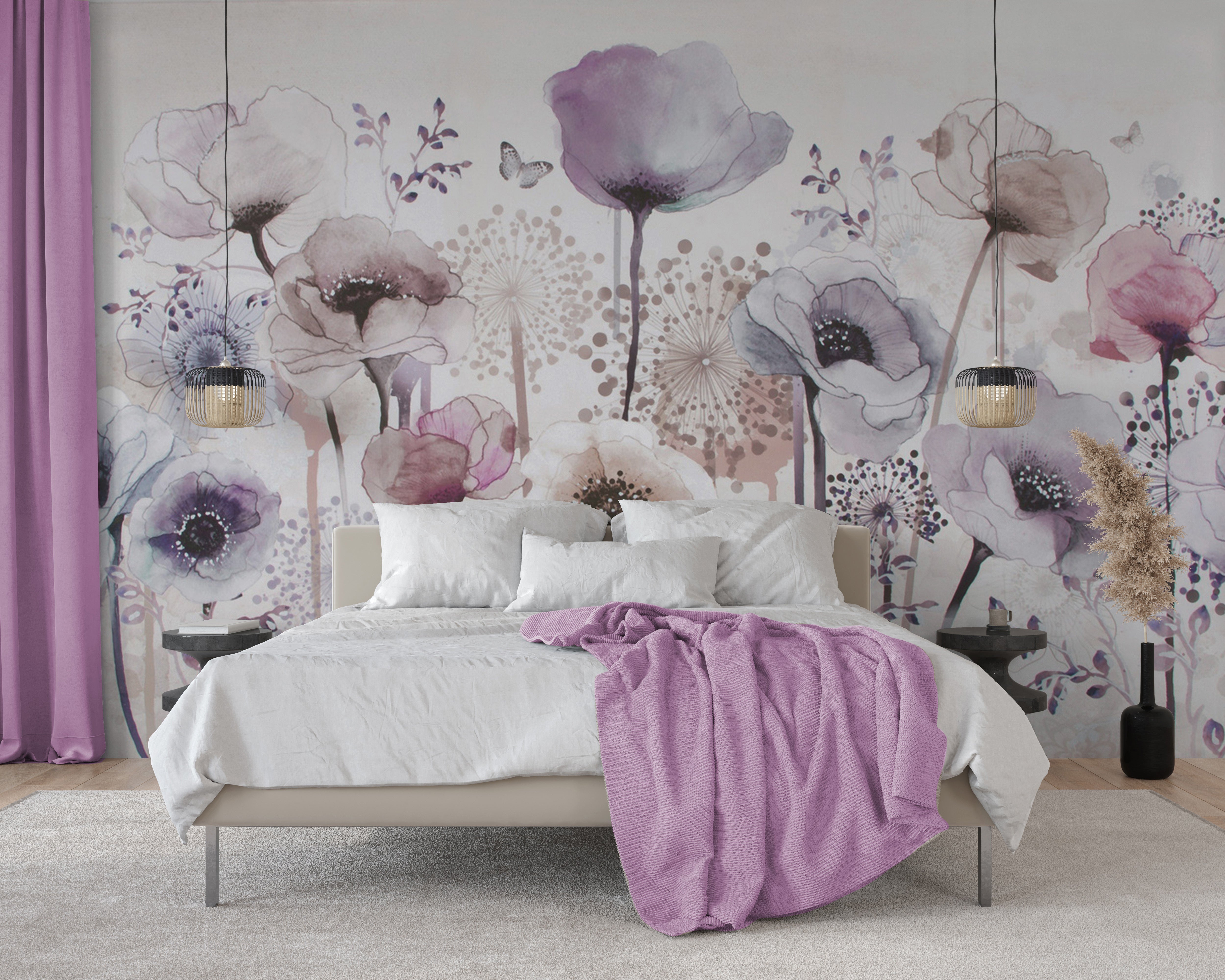 Papier peint fleur parme L225cm x H260cm | Leroy Merlin