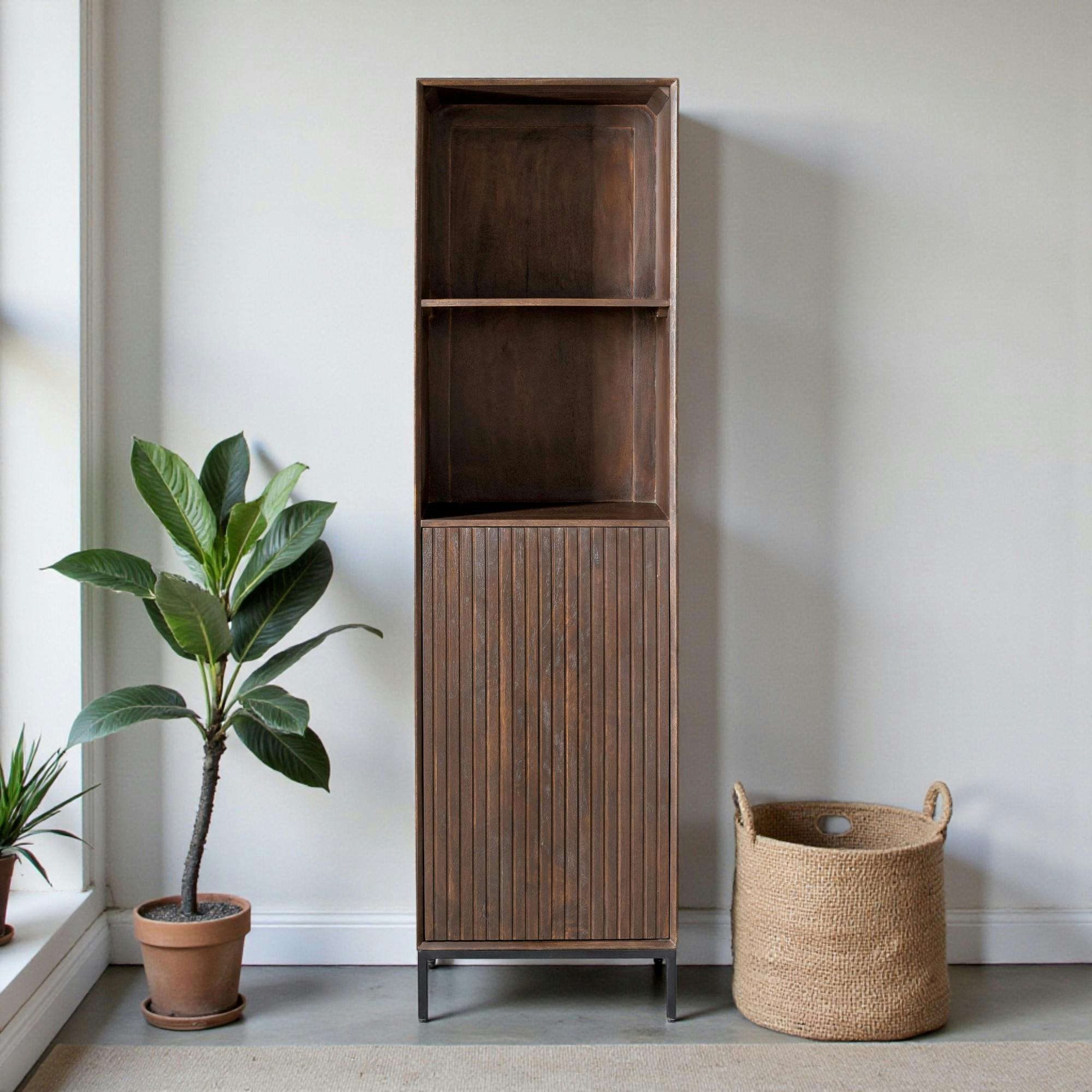 Colonne vintage bois brun 1 porte rainurée CORTINA | Leroy Merlin