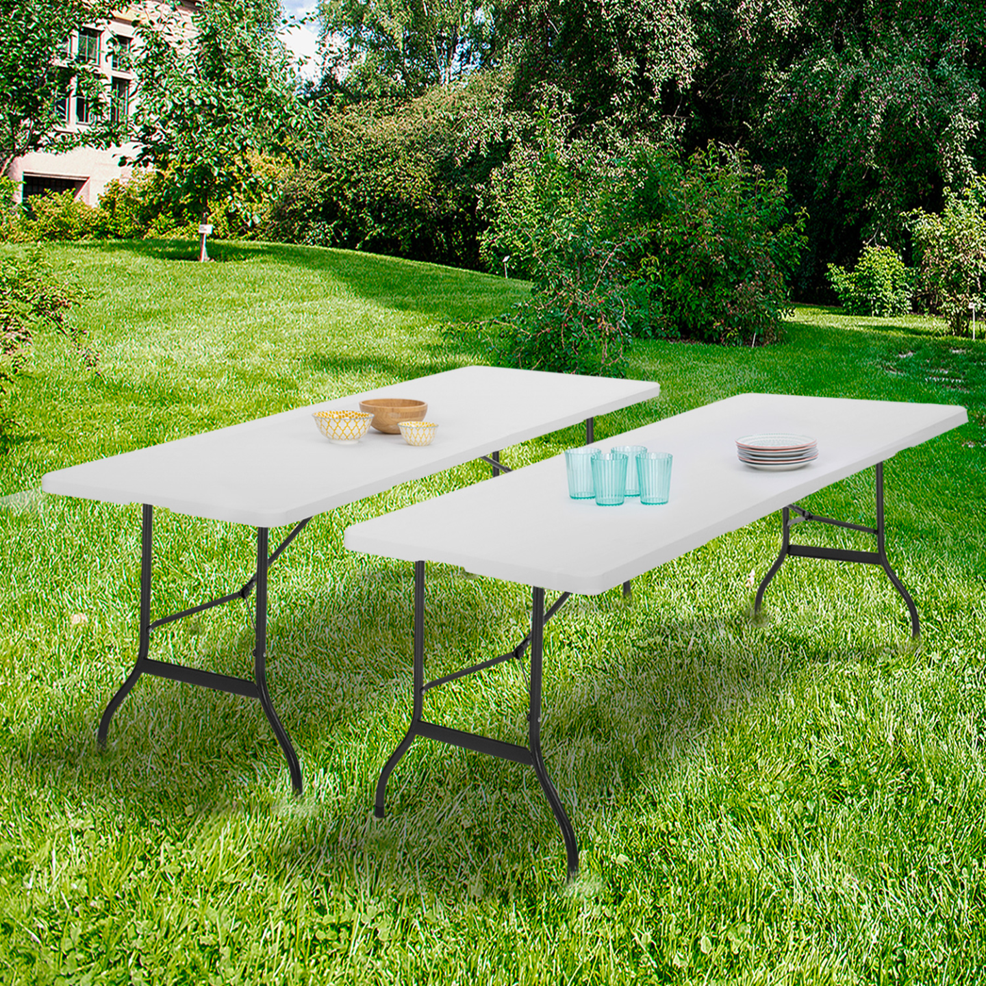 Lot de 2 tables pliantes portables 180 CM pour camping ou réception ...