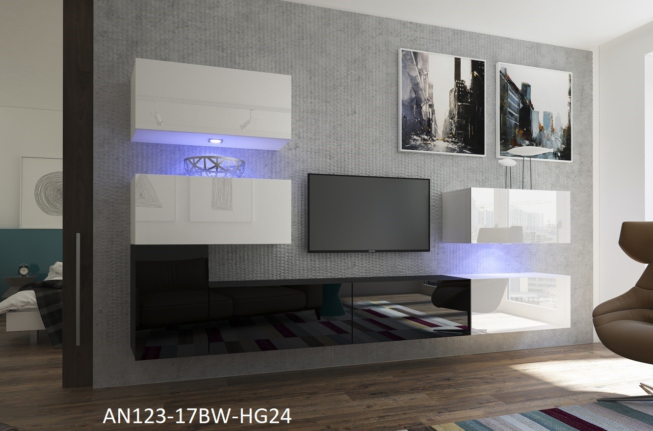 Ensemble meuble TV NEXT 123 AN123-17BW-HG24-1B blanc-noir brillant 302 ...