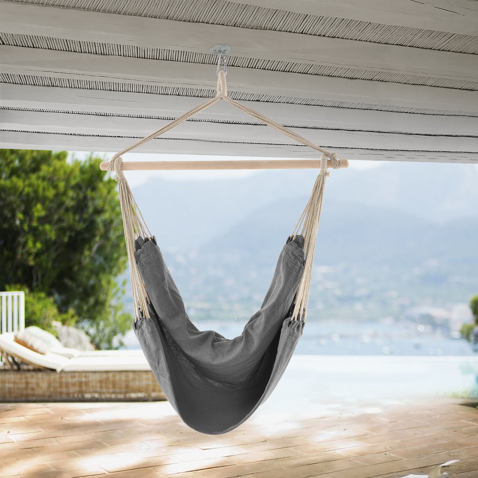 Siège Suspendu Diseröd Hamac en Coton Polyester Gris 100 x 100 cm [casa ...