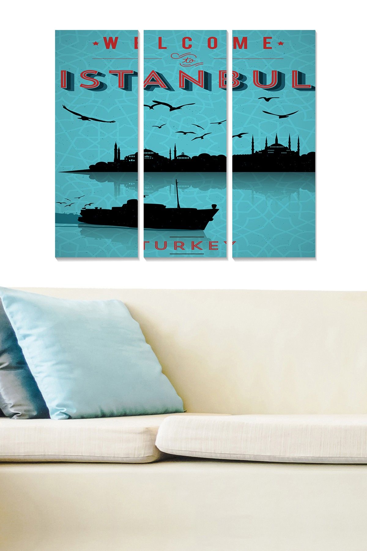 Tableau triptyque Fabulosus L70xH50cm Motif Poster Istanbul Bleu et ...