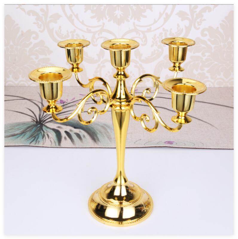Candelabro de metal de 5 brazos (dorado), estilo europeo, para bodas ...