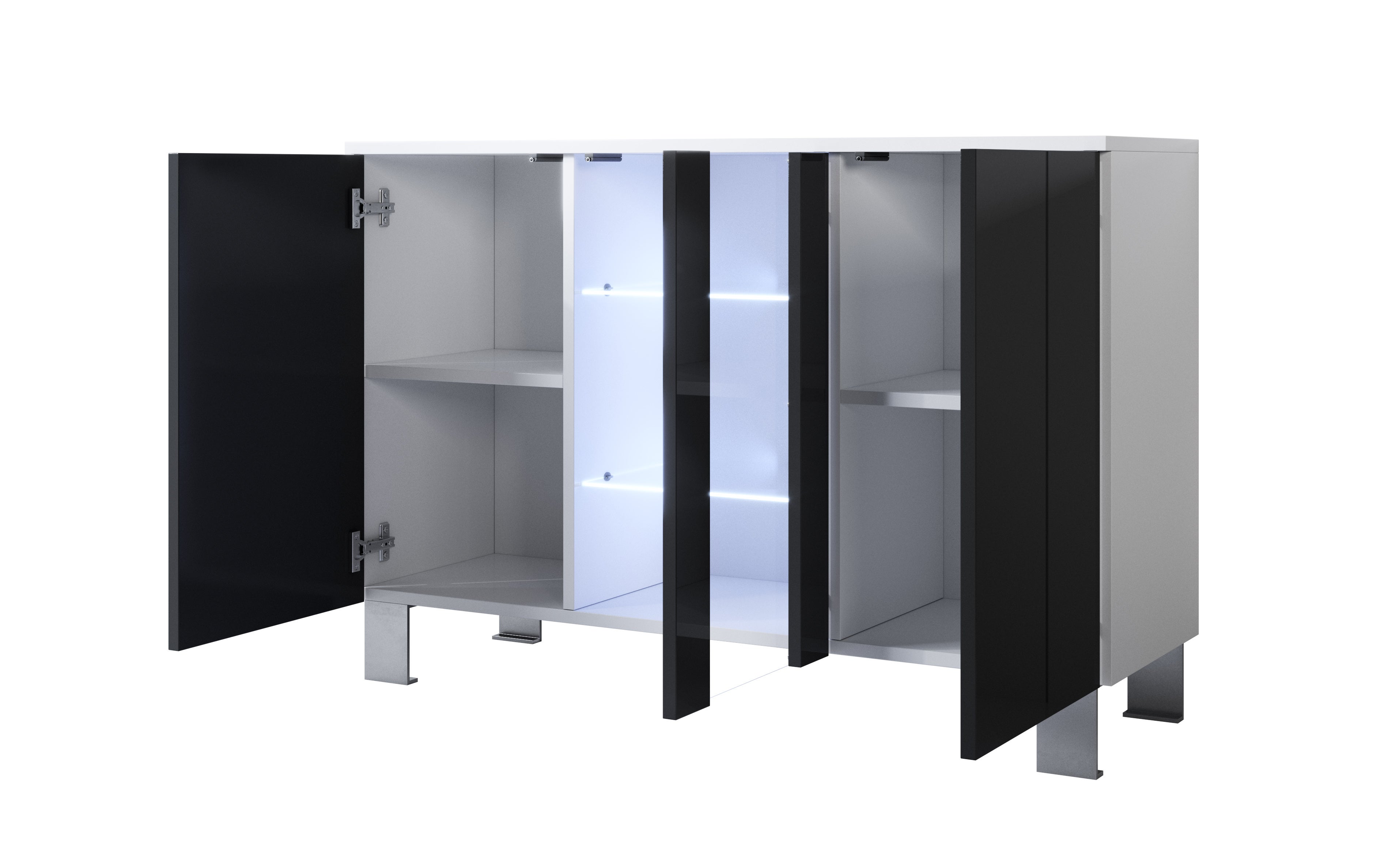 Buffet Salon modèle Luke A1 (120x82cm) couleur blanc et noir brillant ...