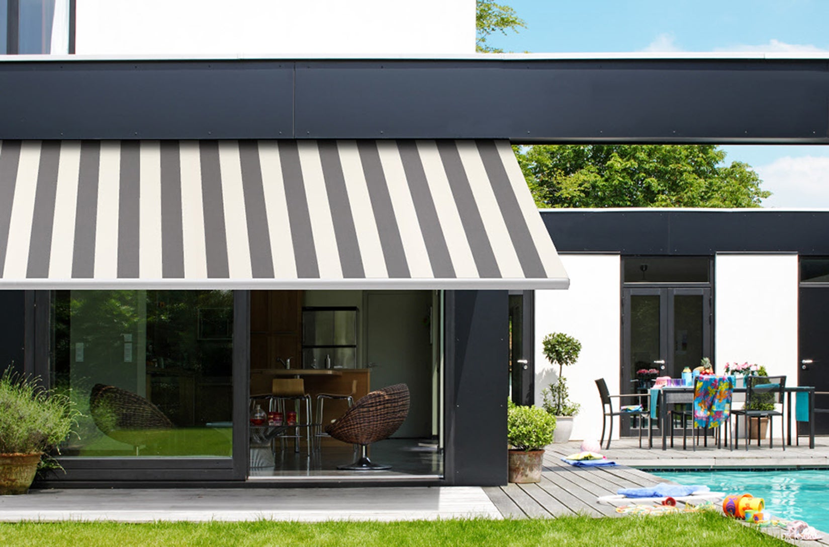 Toile store banne 6 X 3 m Toile de rechange Blanc Gris 580 x 320 cm ...