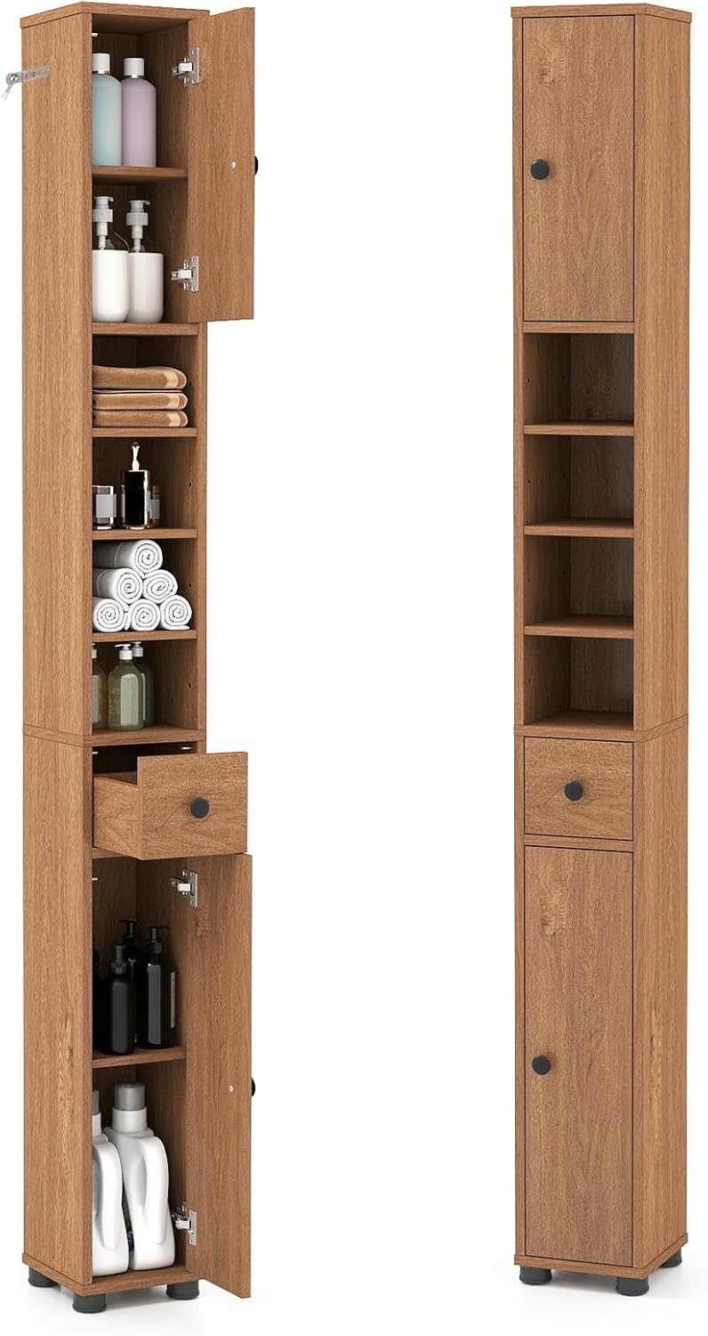 Colonne Salle de Bain Haute, Petit Meuble de Rangement Salle de Bain, 2 ...