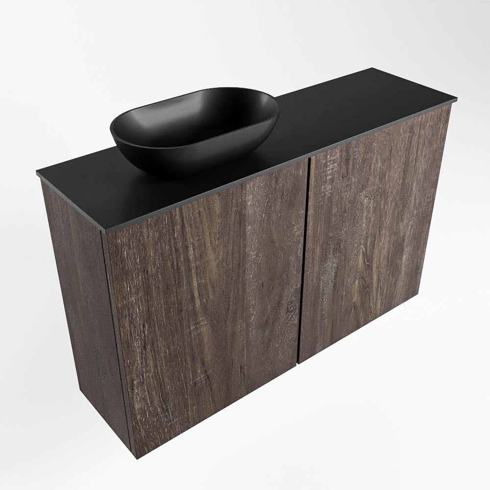 MONDIAZ FOWY 80cm mueble fondo reducido Dark Brown. con Lavabo sobre mueble POOLE posición ...
