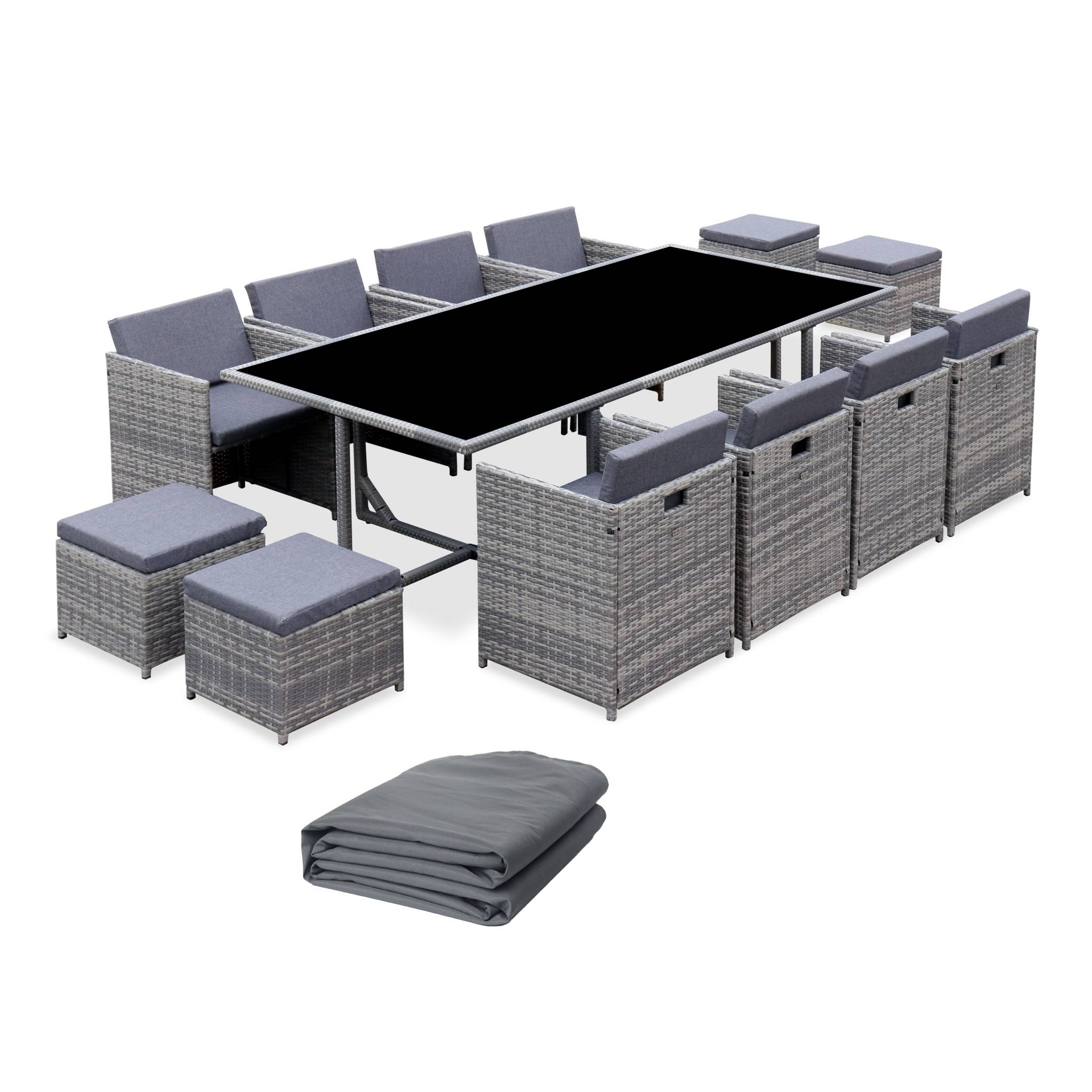 Mesa de jardín encastrable de resina trenzada 12 sillones + funda, Vabo ...