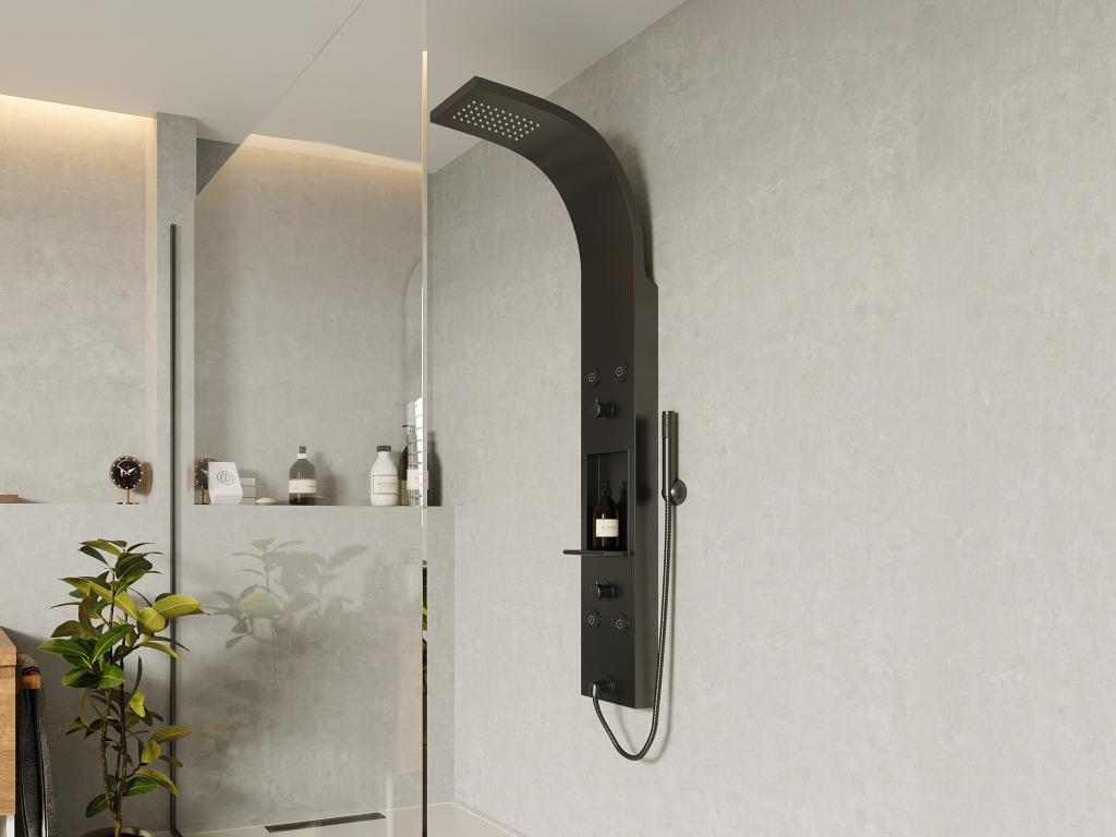 Columna de ducha de hidromasaje con estante - Negro mate - 20 x 140 cm ...