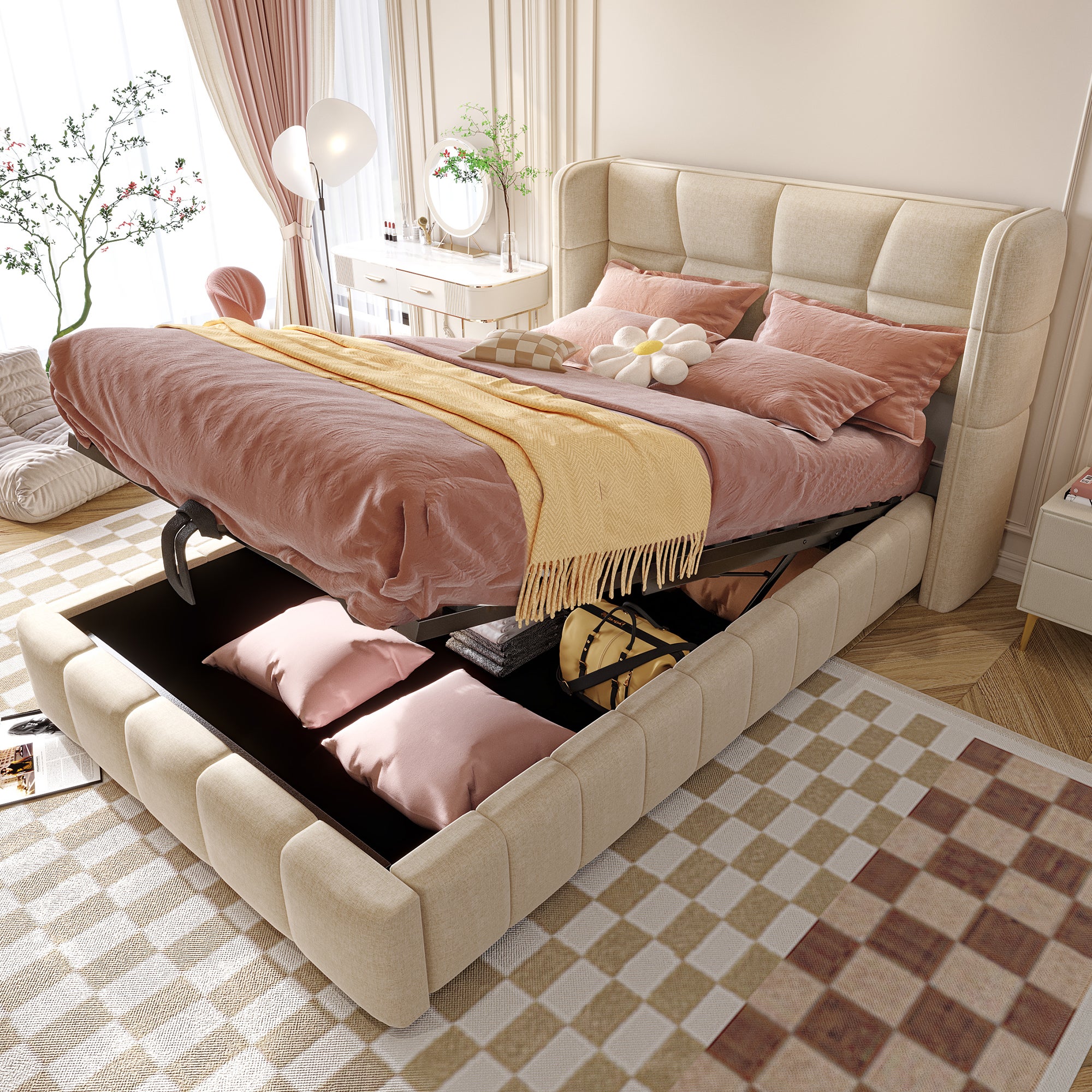 Cama individual con baúl 90x200 cm con cabecero, espacio de ...