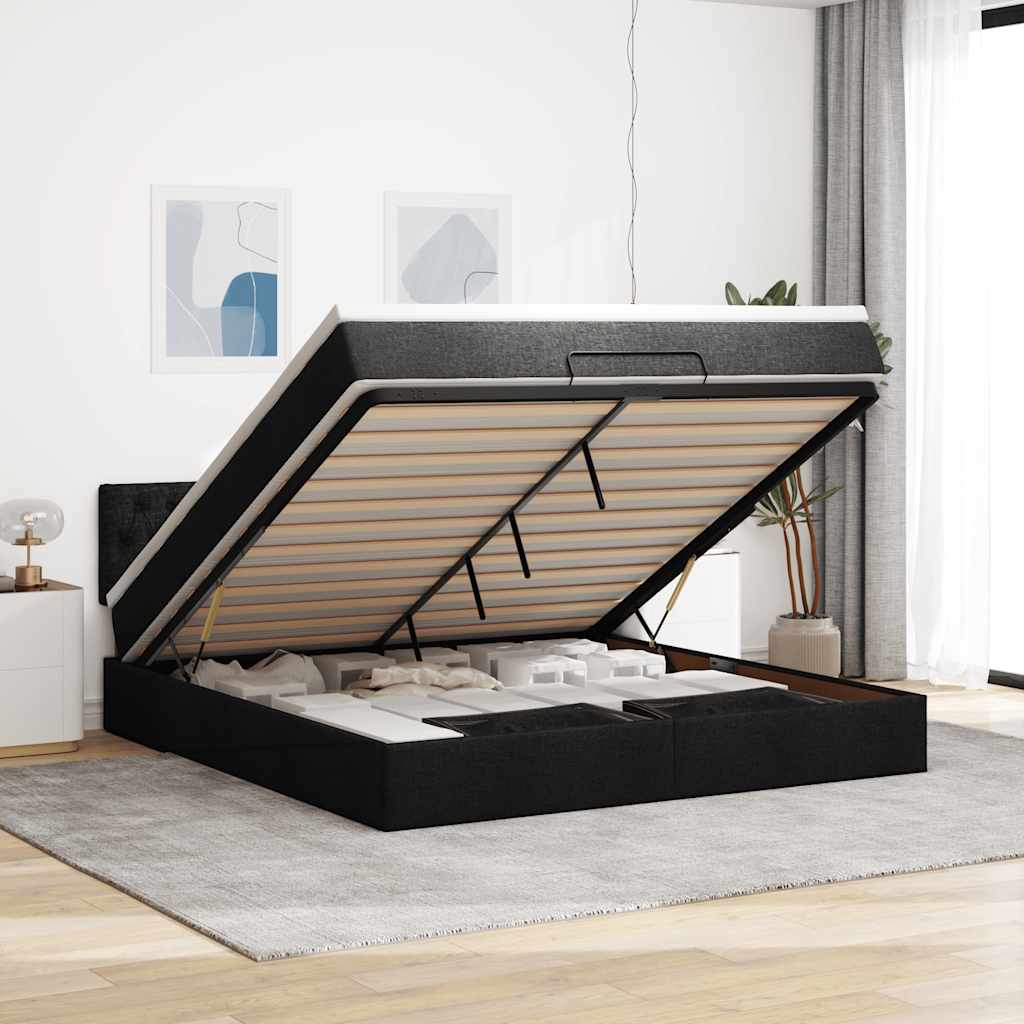 Lit ottoman avec matelas et LED Noir 180x200cm tissu | Leroy Merlin
