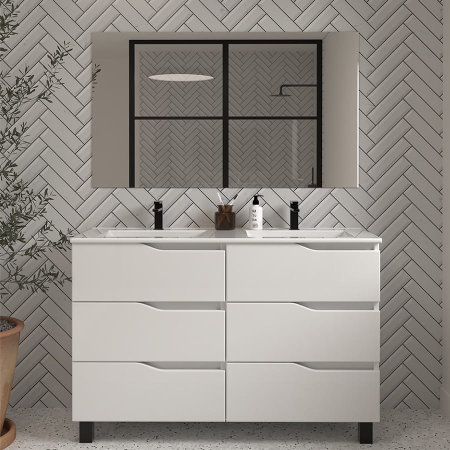 Meuble de salle de bain 140cm double vasque - 6 tiroirs - blanc - MATA ... Meuble de salle de bain 140cm double vasque - 6 tiroirs - blanc - MATA ...