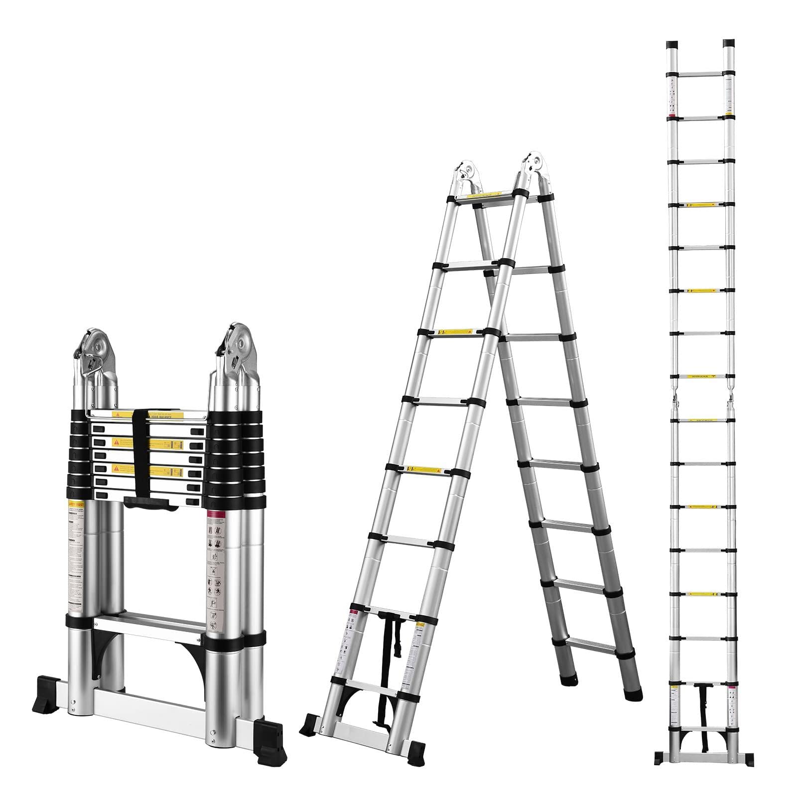 COOCHEER Scala pieghevole da 5 m, scala telescopica, in alluminio ...