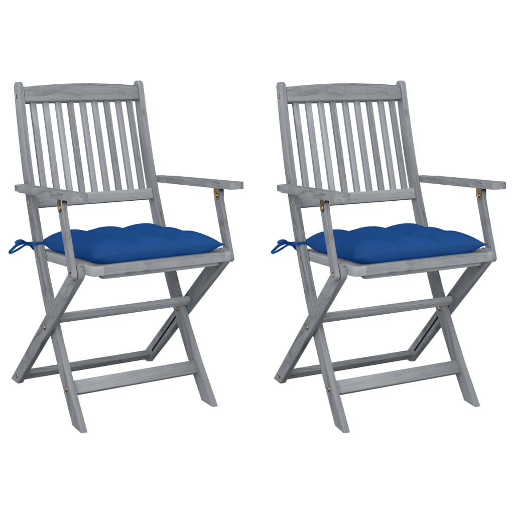 Chaises pliables d'extérieur 2 pcs avec coussins Bois d'acacia | Leroy ...
