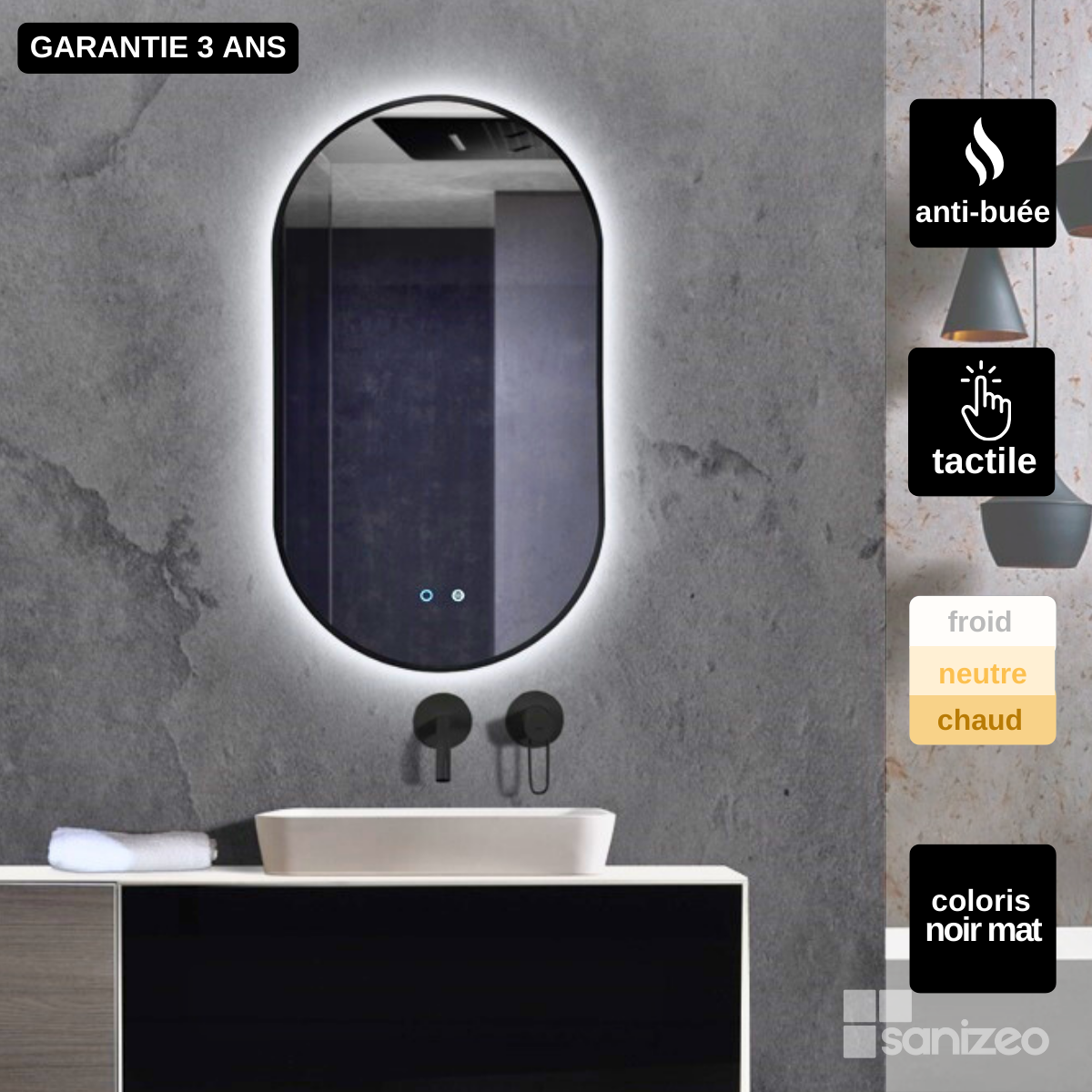 Specchio ovale a LED con cornice in ORO CEPILLADO Retroilluminato TOKYO ...