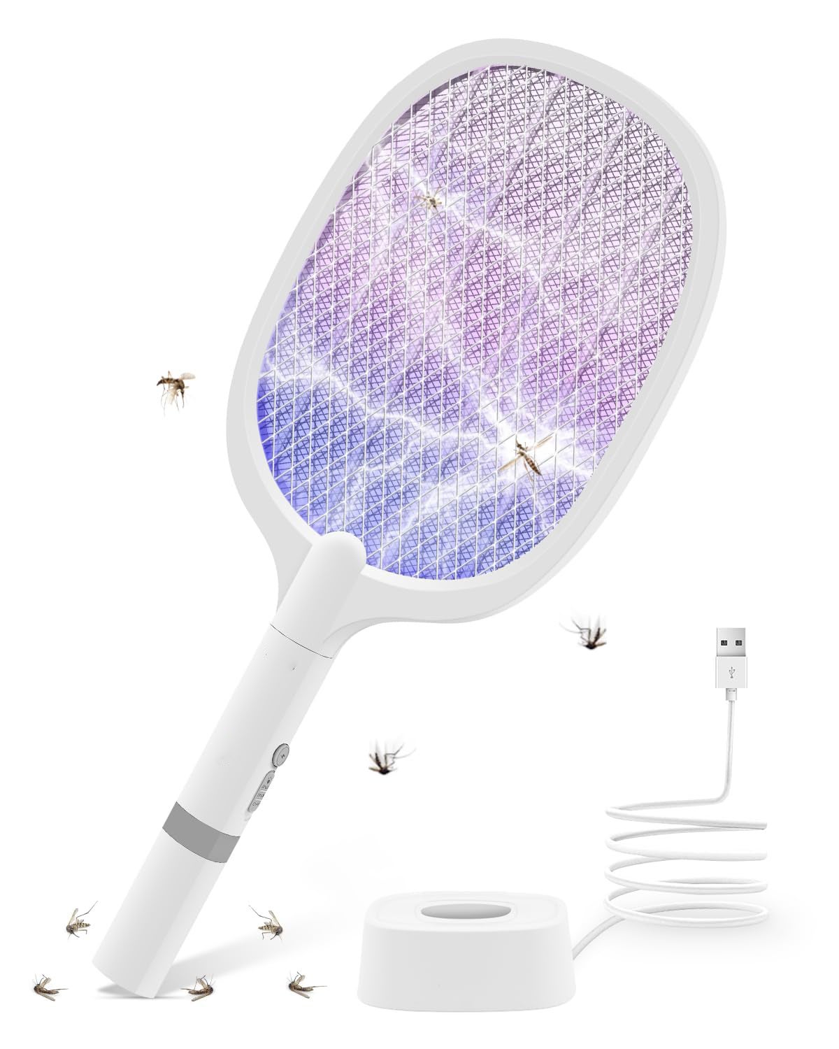 Tapette à mouche électrique 2 en 1, Rechargeable par USB, avec Base de ...