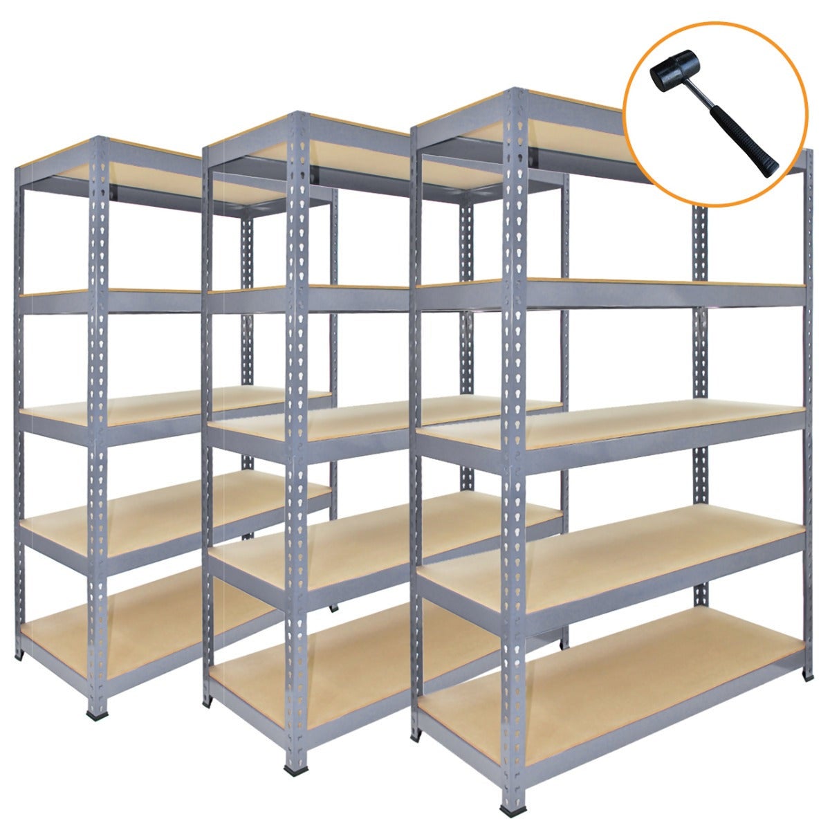 Lot de 3 Étagères Métal Gris à 5 Niveaux - 90 x 182,5 x 50cm - Capacité ...