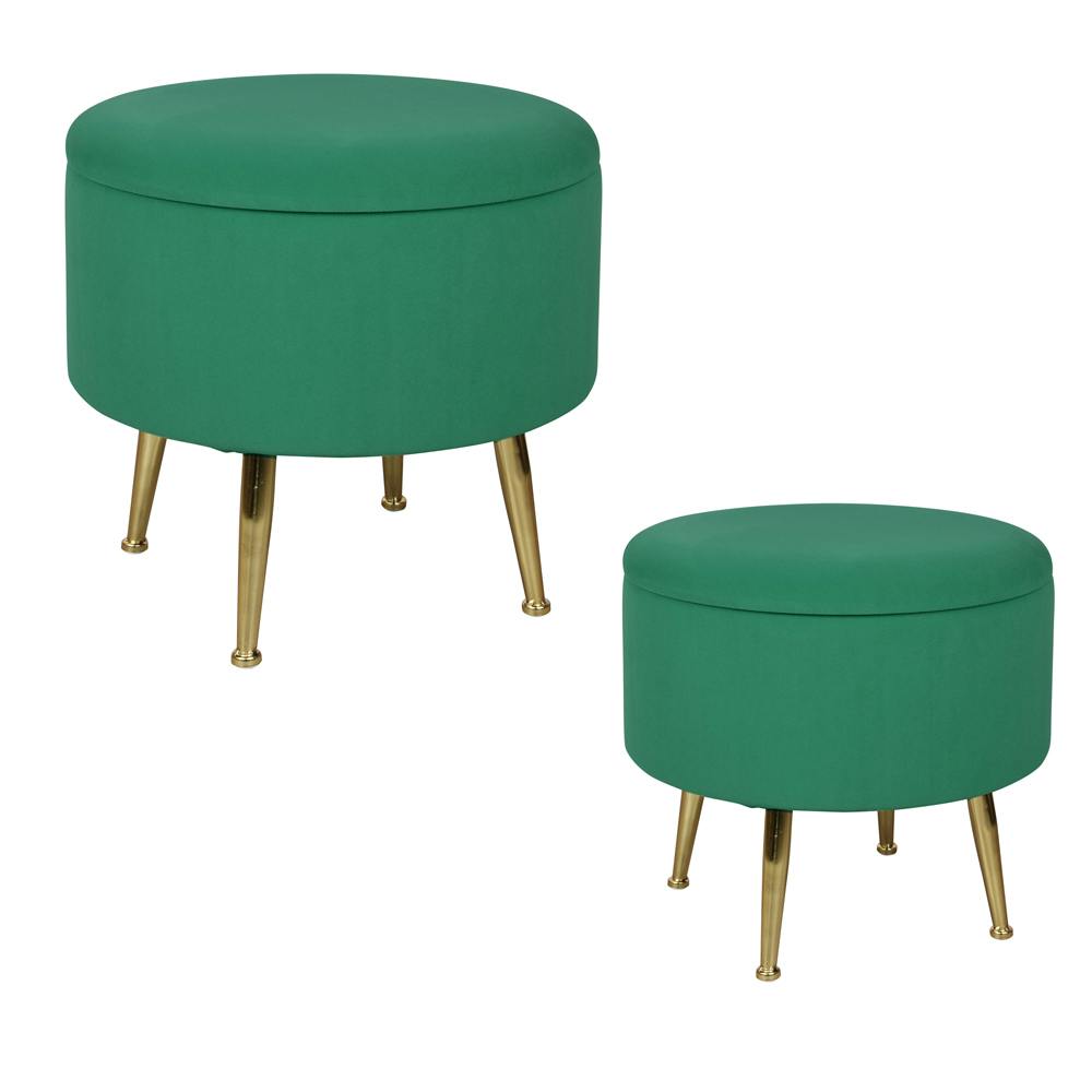 Tabouret pouf rond tissu vert pieds dorés TIM (lot de 2) | Leroy Merlin