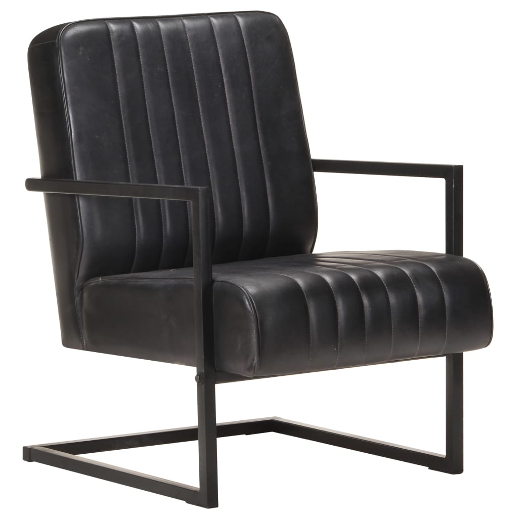 Chaise de canapé cantilever noir cuir véritable vidaXL | Leroy Merlin