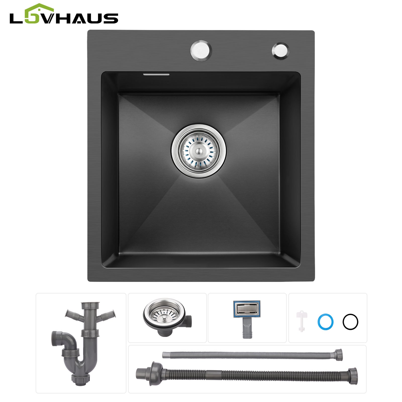 Lavello da cucina nero 45 x 40 cm, 1 vasca rettangolare compatta ...