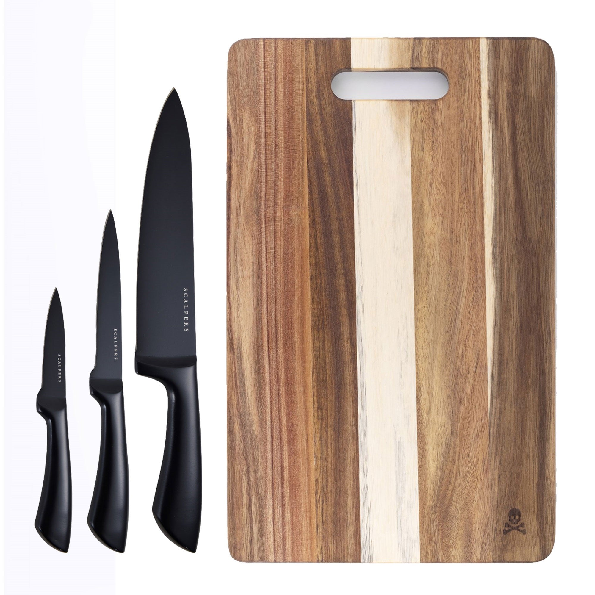 Set tagliere in legno 40x25 cm + 3 coltelli da bistecca in acciaio inox ...