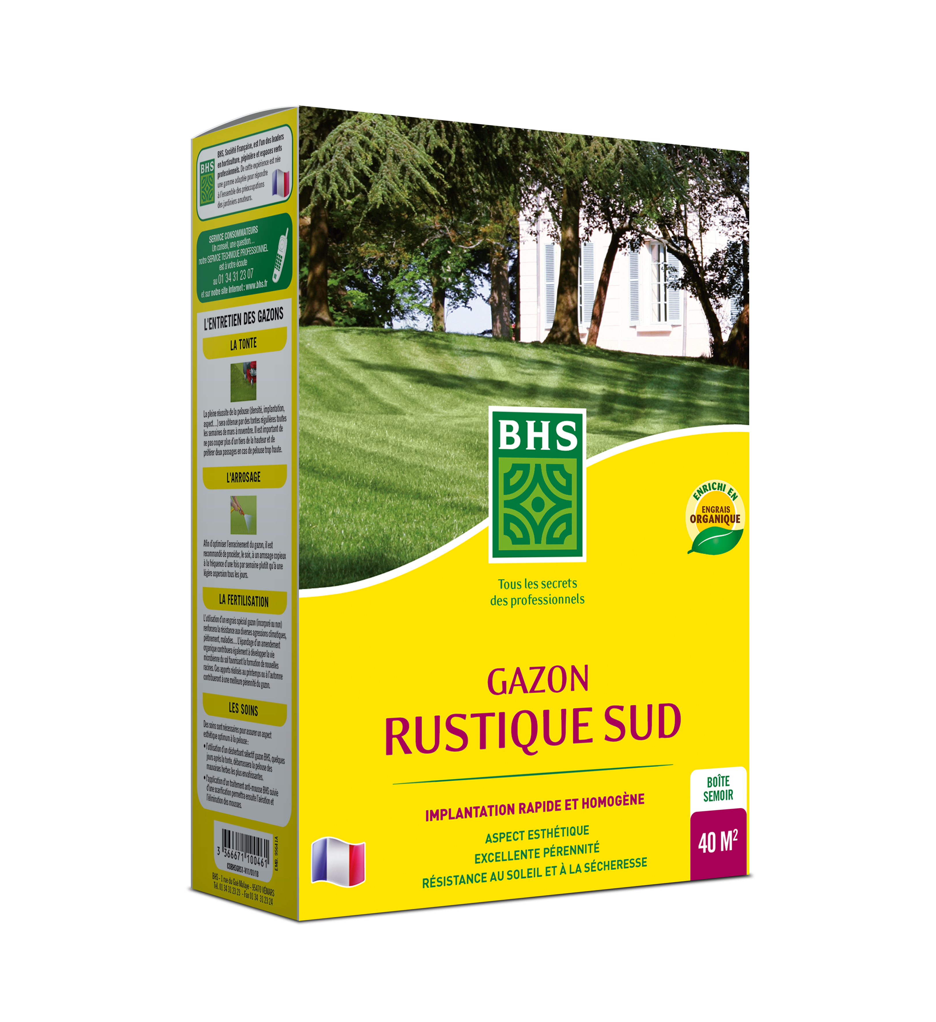 BHS GRS1 - 1kg - 40 m² - Gazon Rustique Sud - Gazon plus résistant et ...