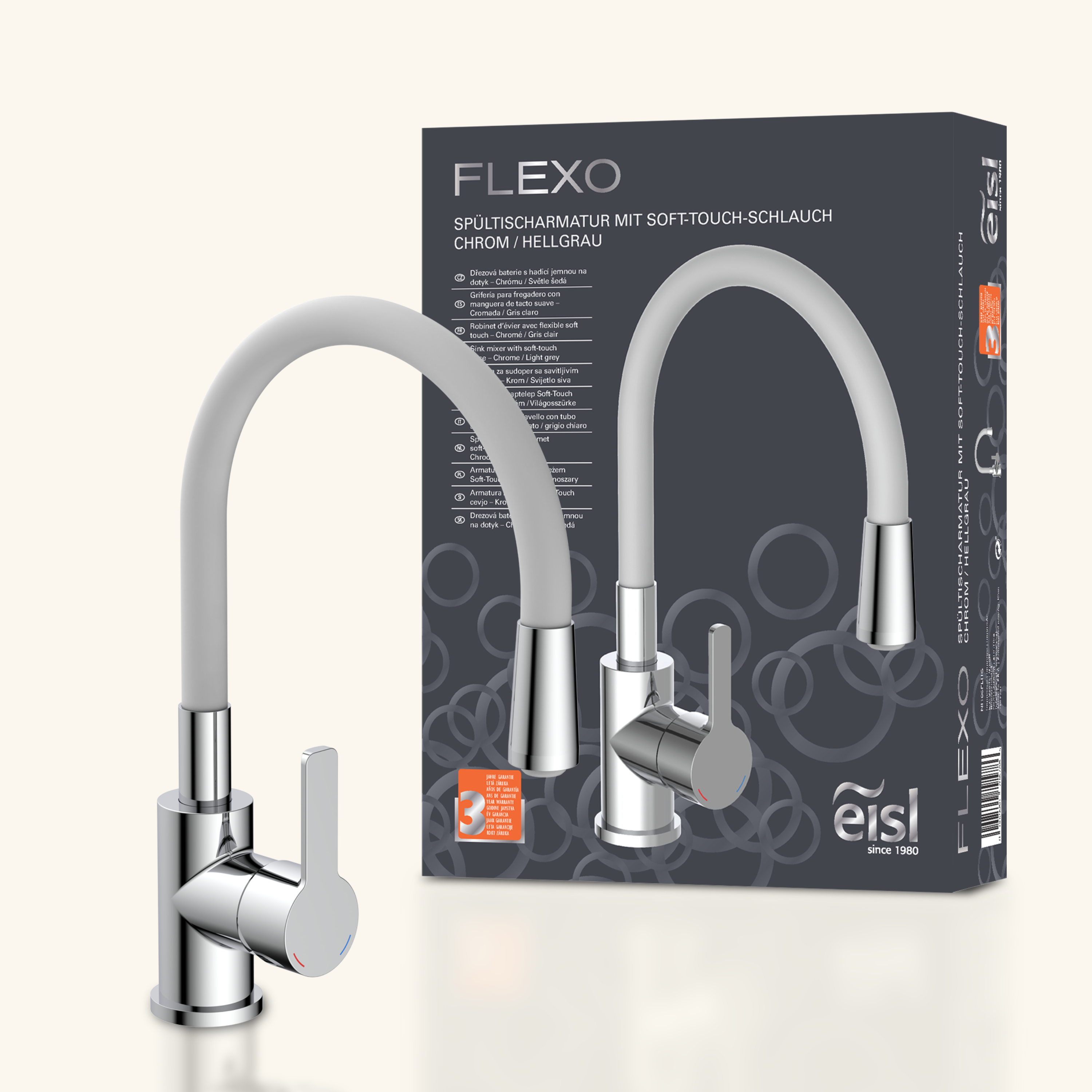 Robinet cuisine gris et chromé Eisl FLEXO | Leroy Merlin