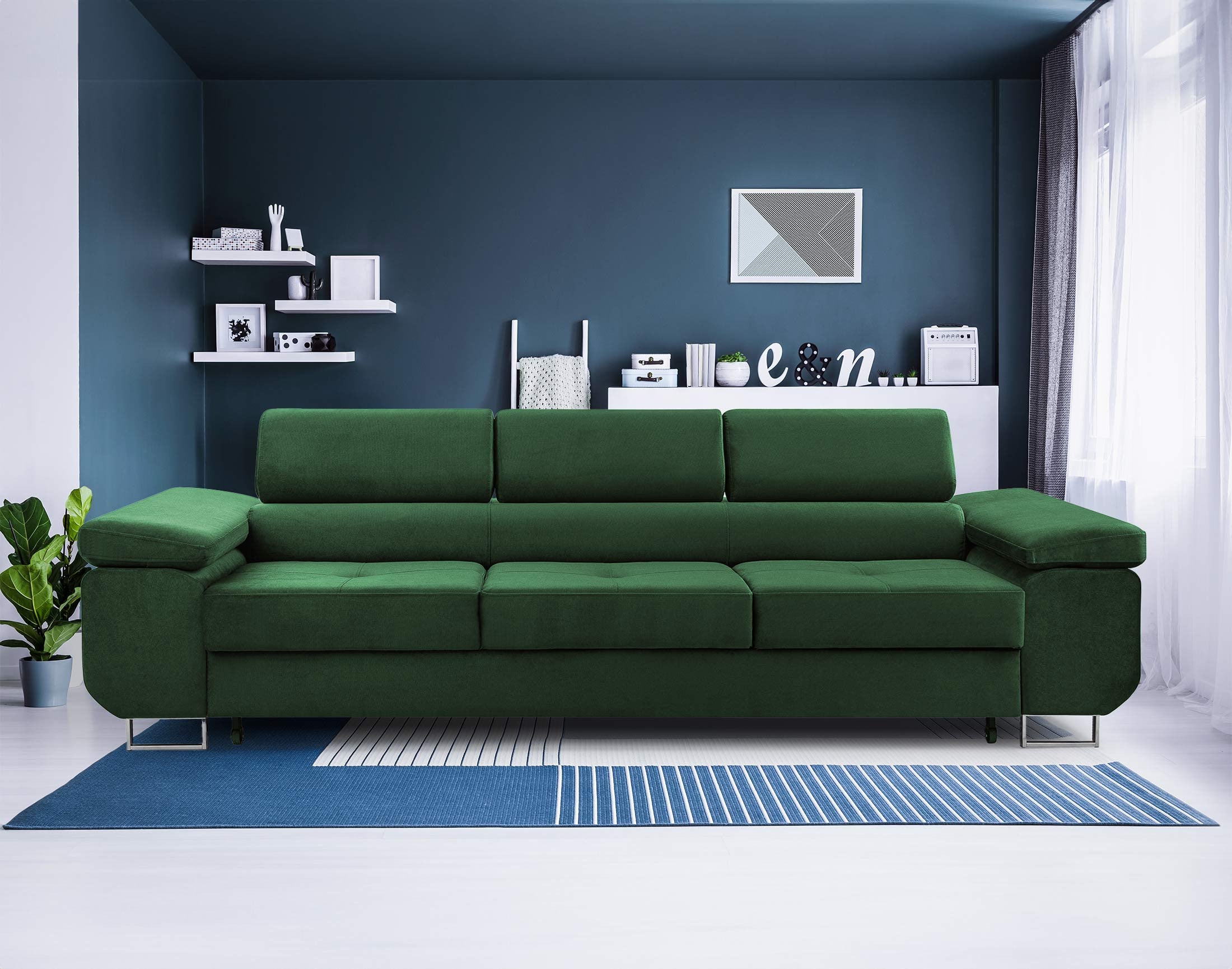 Canapé droit convertible 3 places en velours vert - PABLO - Best ...