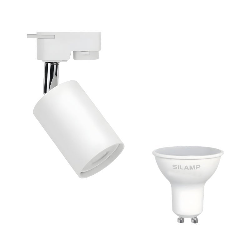 Spot a binario LED bianco trifase + lampadina LED GU10 8W - bianco ...