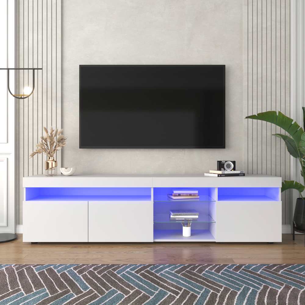 Mueble TV moderno en MDF blanco brillante con iluminación LED ...
