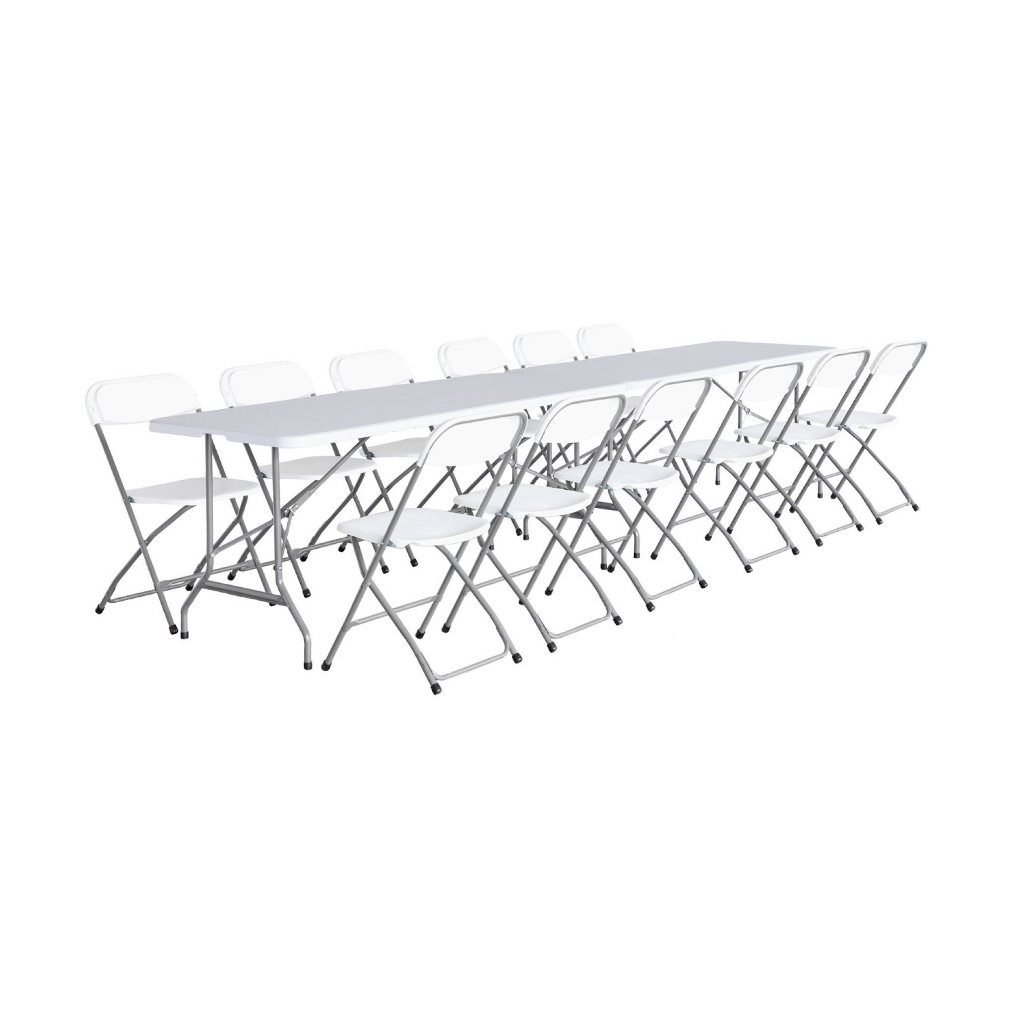 Lot de 2 tables de réception pliables en plastique blanc 180cm + 12 ...