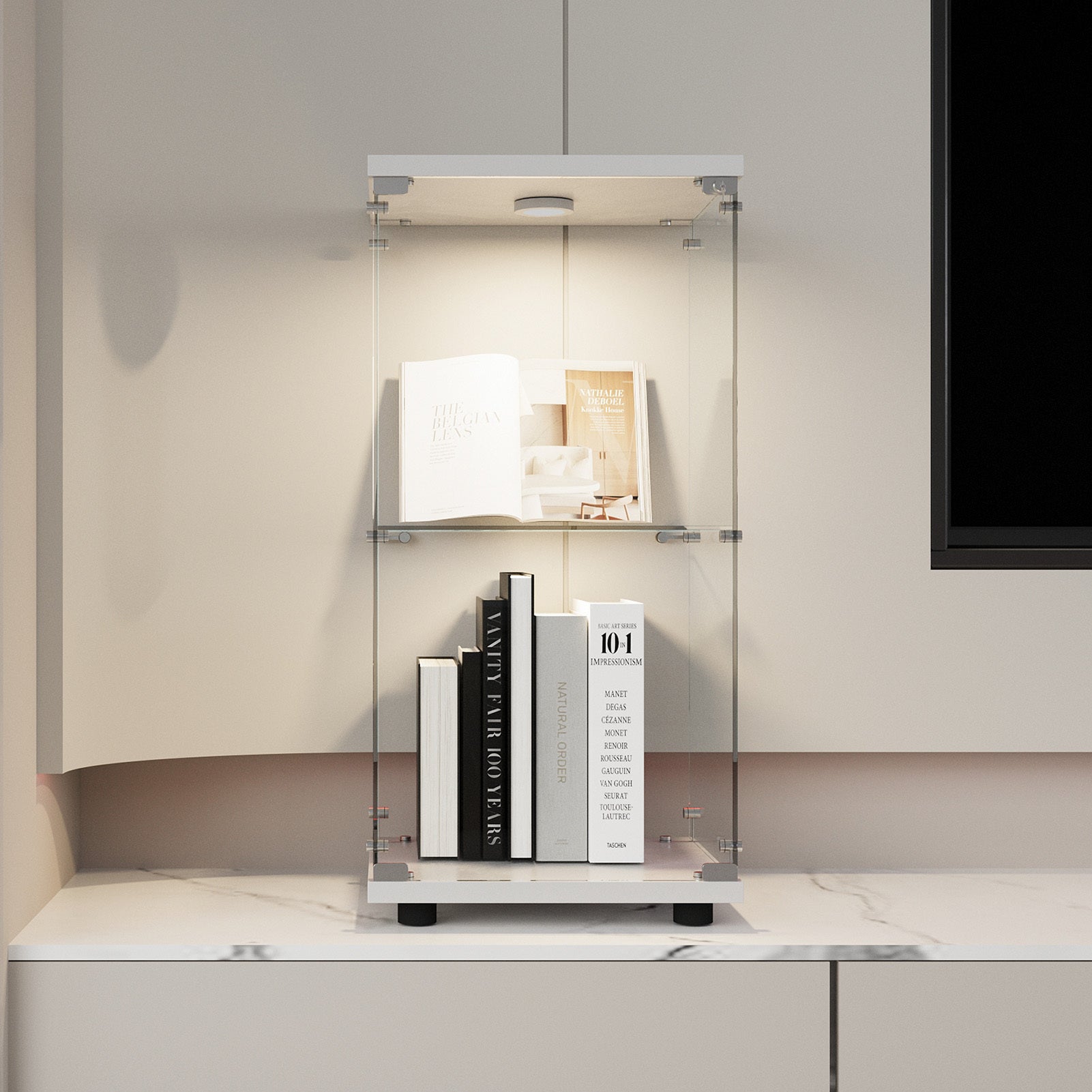 Vitrine à double vitrage avec éclairage - comprend un socle, du verre ...
