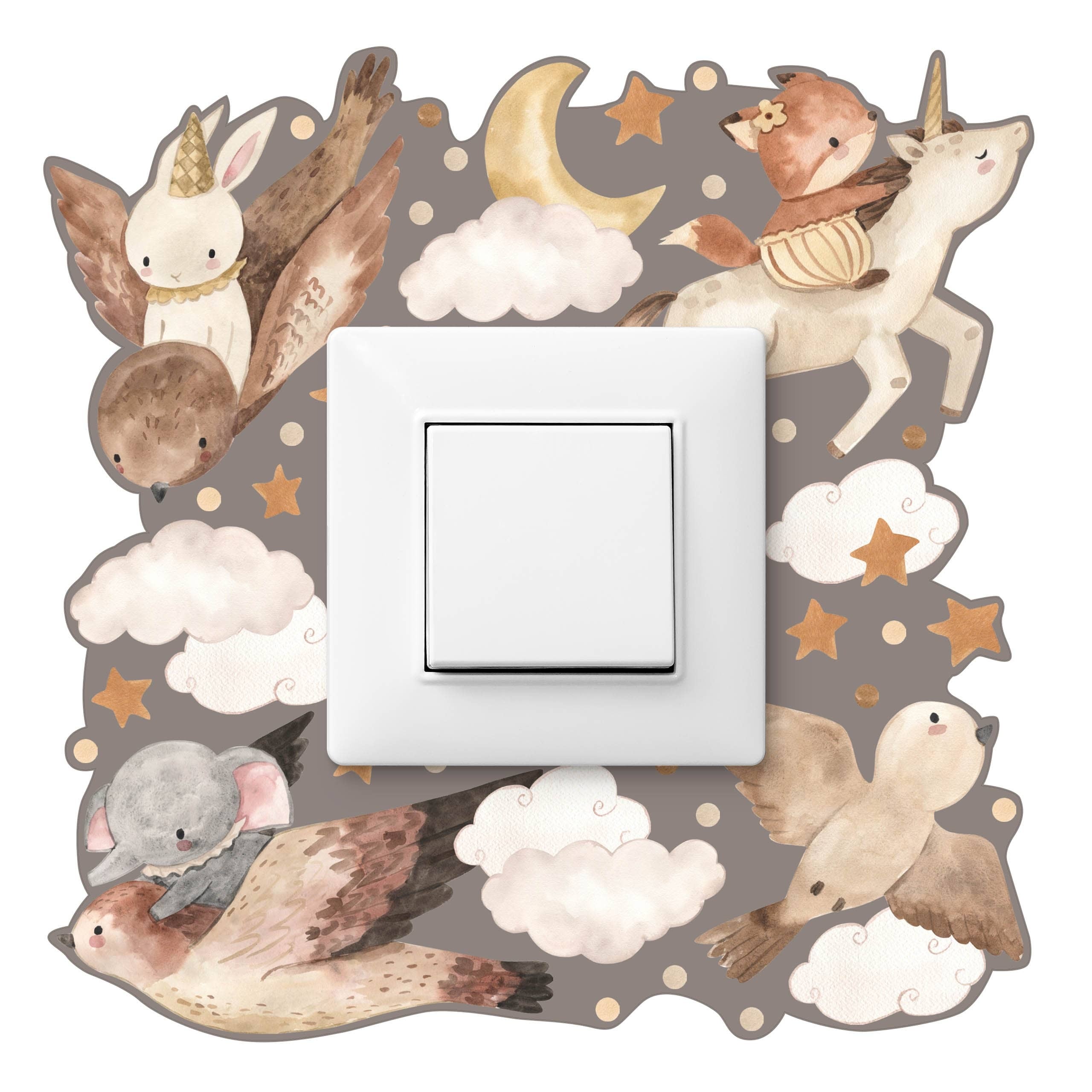 Muralo Autocollant Interrupteur ANIMAUX Étoiles Nuages 20x20cm Sticker ...