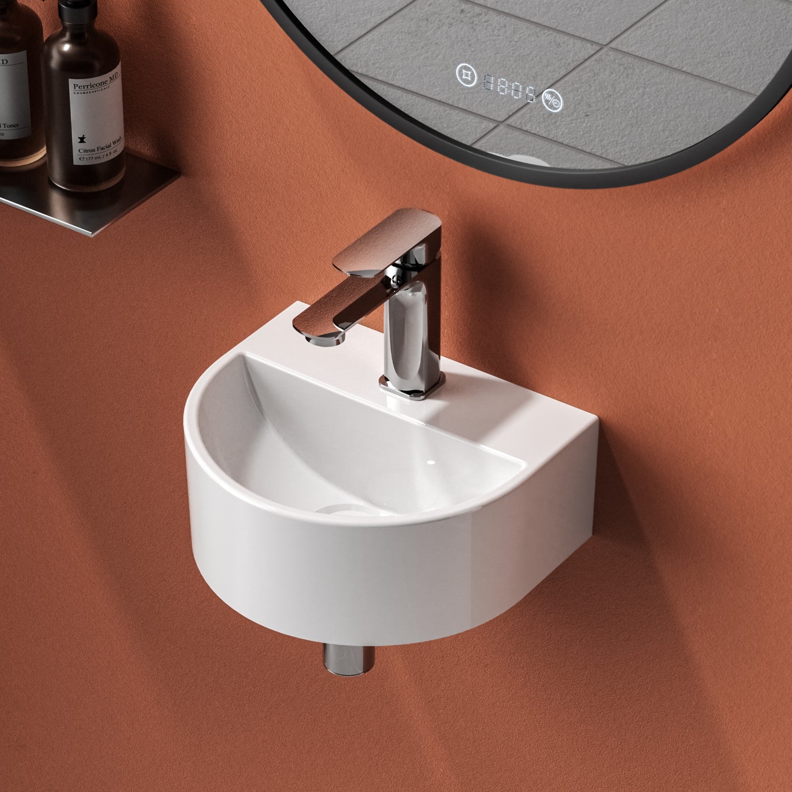 EMKE Lavabo de Pared para Baño 303 x 255 x 120 mm, Mini Lavabo de Cerámica, Lavabo en Forma de U ...