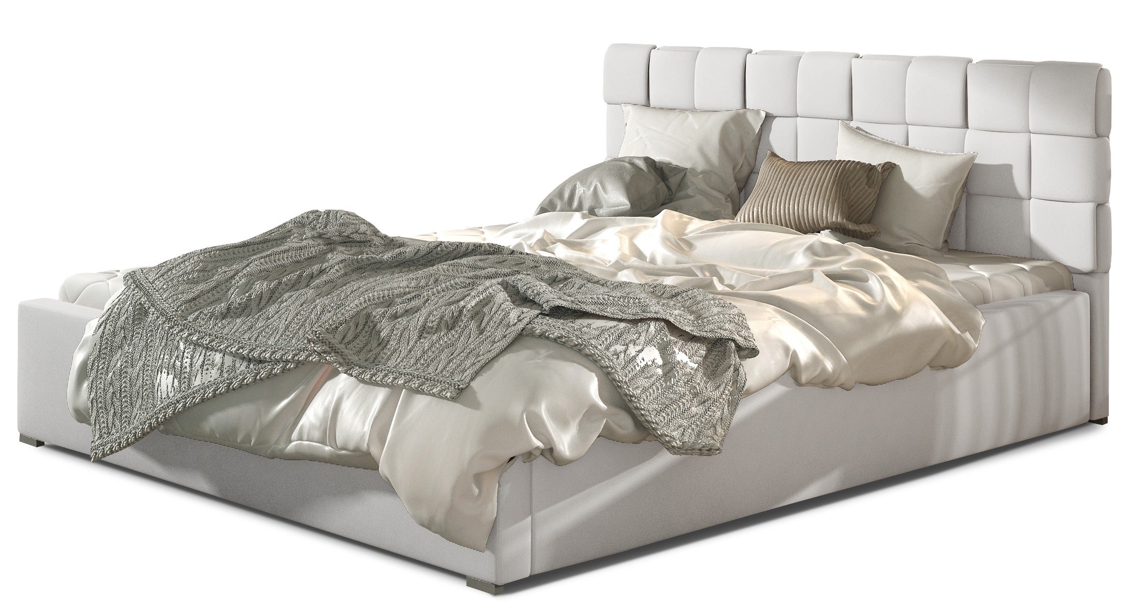 Lit moderne 200x200 capitonné simili cuir blanc Kandy | Leroy Merlin