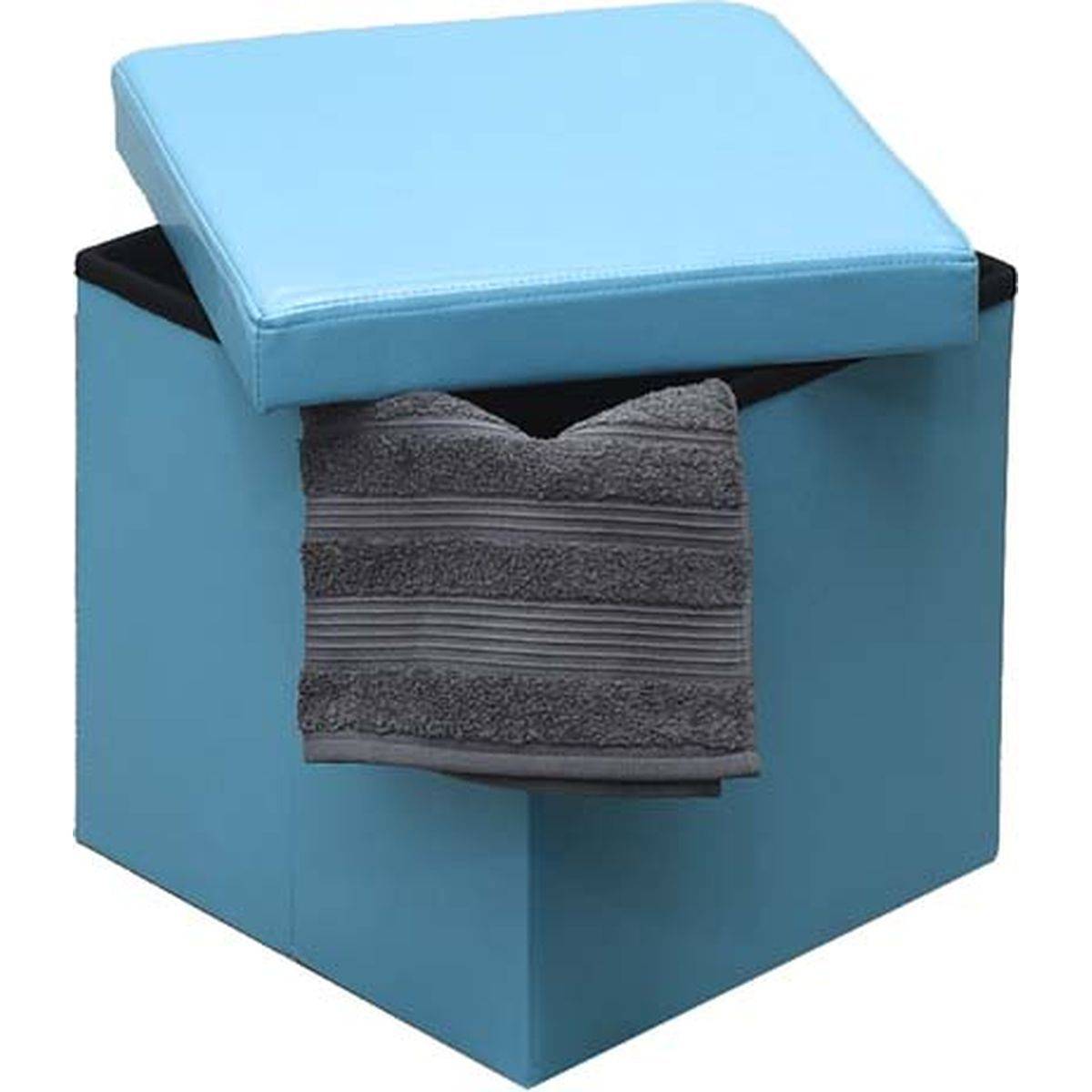 POUF DE RANGEMENT PLIABLE PU MDF UNI - TURQUOISE - Tendance | Leroy Merlin